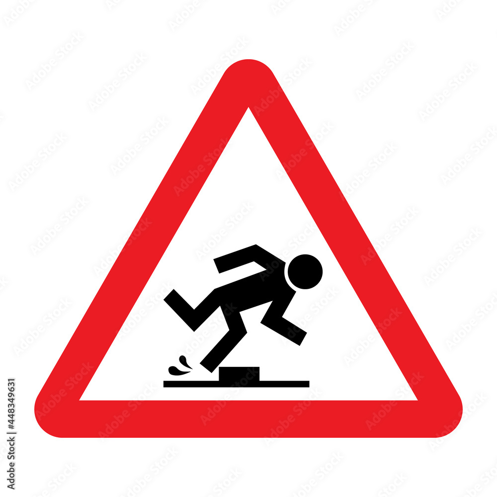 Tripping hazard warning sign. Vector illustration of red triangle sign ...