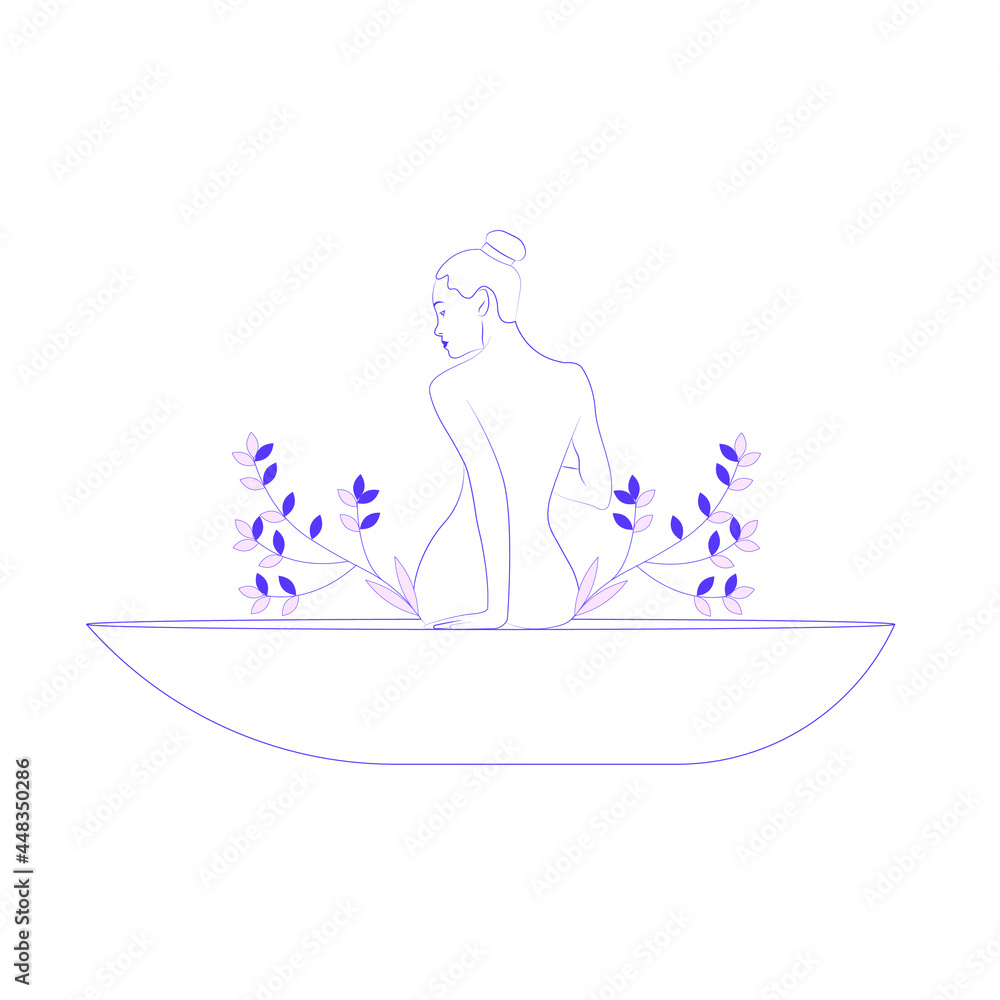 Woman relaxing and bathing in bathtub Hand drawn line art vector stock ...