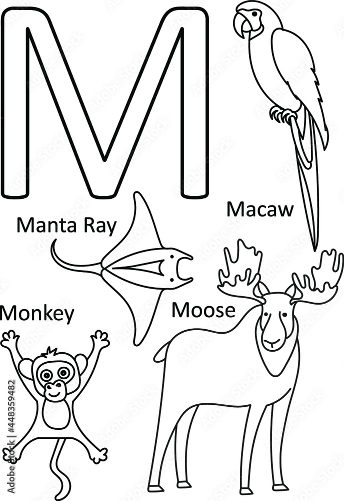 M animals names, Alphabet coloring for kids, Alphabet animals coloring ...