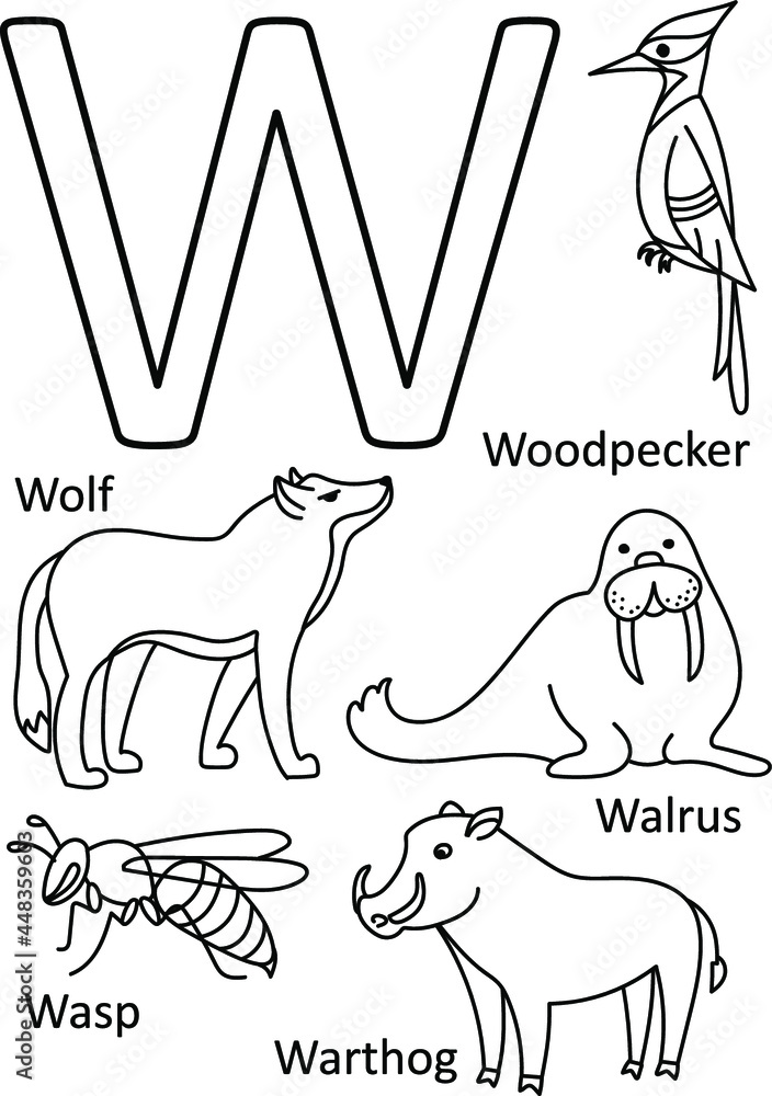 W animals names, Alphabet coloring for kids, Alphabet animals coloring ...