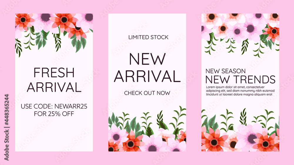 Set of Floral Instagram Story Templates.Vector Layout. Flower Design ...