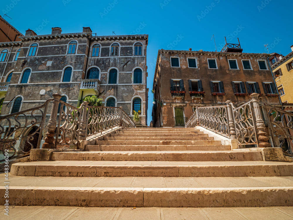 Bottom Top View across a Bridge with typical Venezia House architecture ...