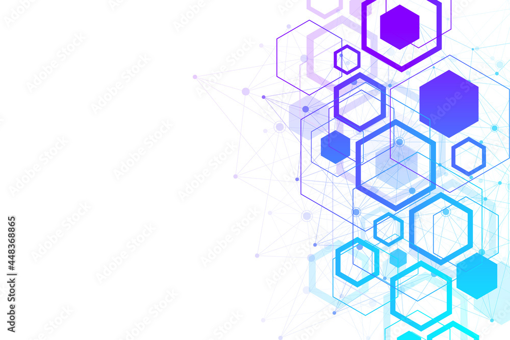 Technology abstract lines and dots connect background with hexagons. Hexagon grid. Hexagons ...