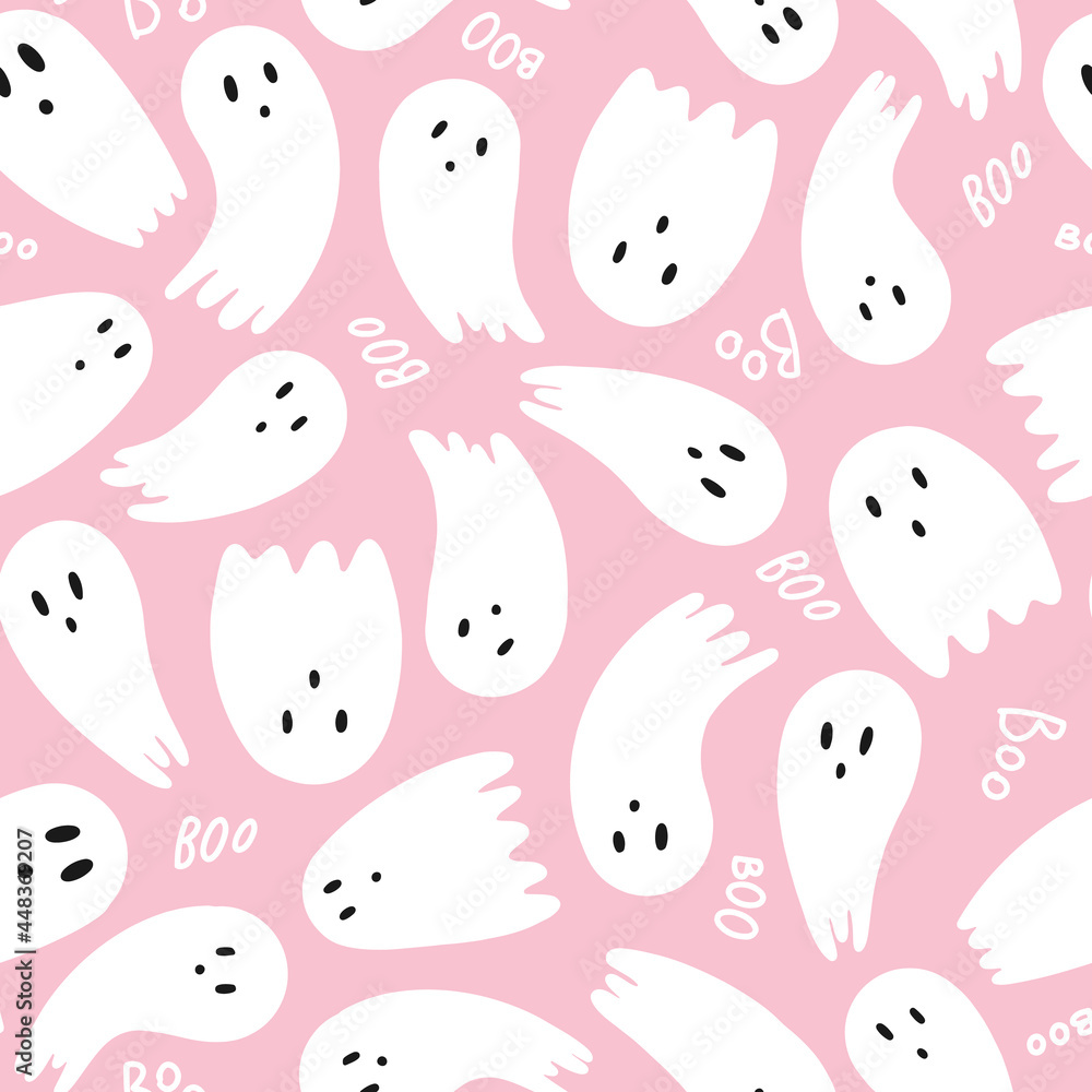 Pink cute halloween ghost repeat pattern print Stock Vector | Adobe Stock