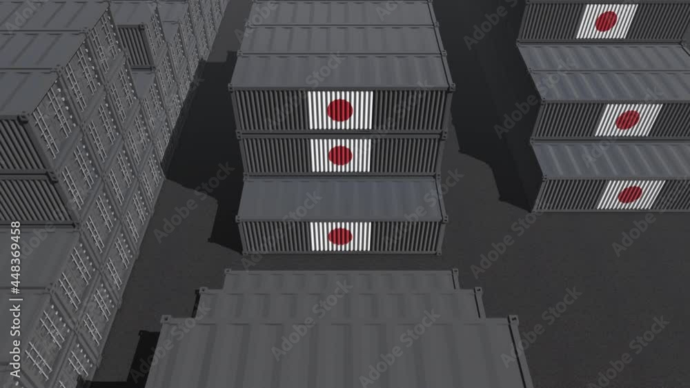 Seamless looping 3d animation of shipping containers with the flag of ...