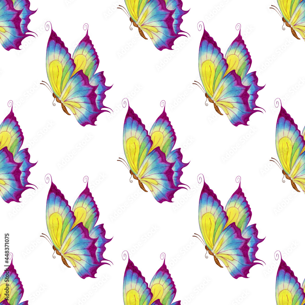 Watercolor illustration pattern purple butterfly. Seamless repeating ...