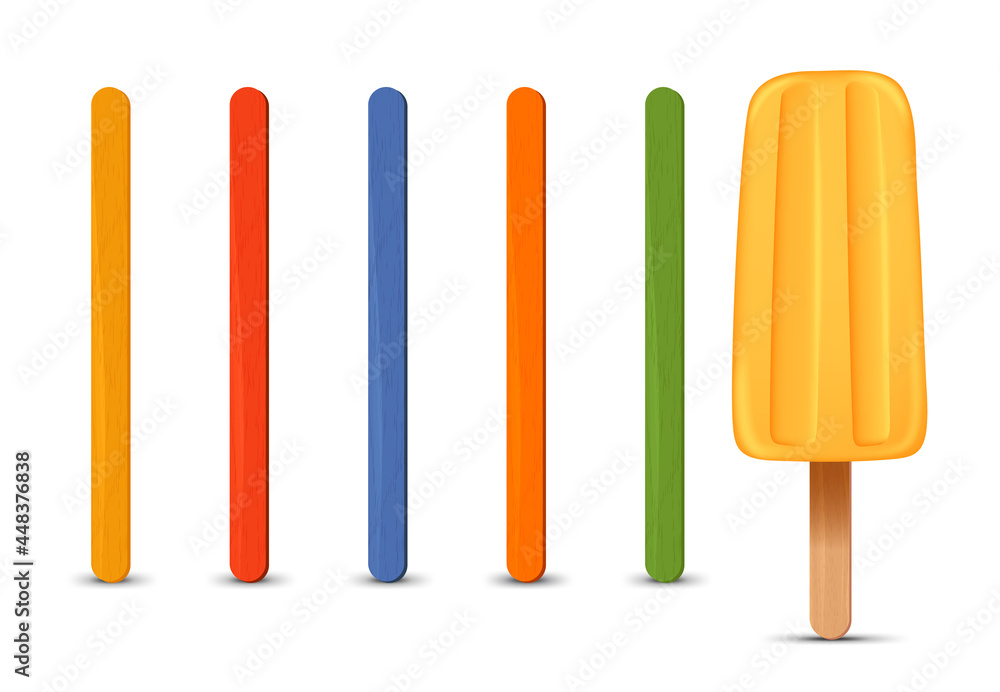 Set of realistic popsicle sticks. Banana ice cream 3D. Vector ...