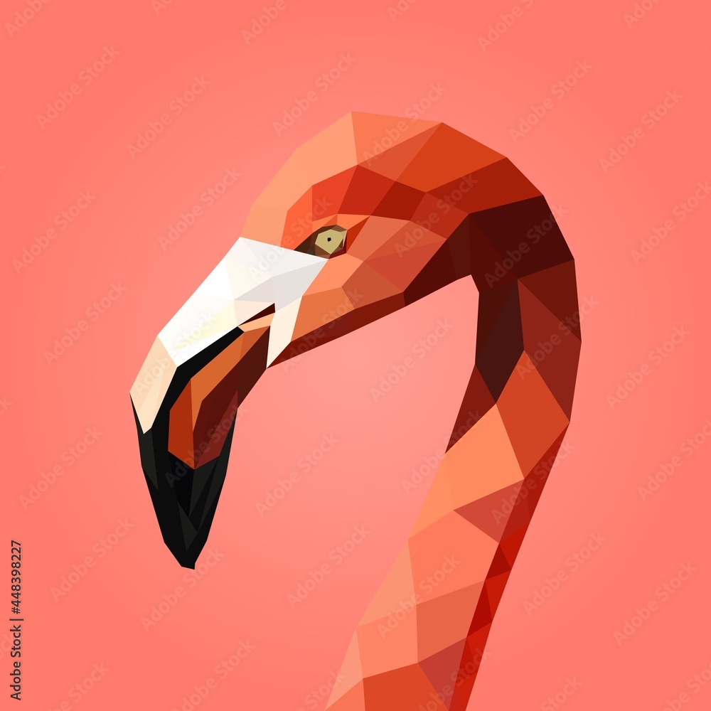 Flamingo face with geometry design, low poly triangular and wire frame ...