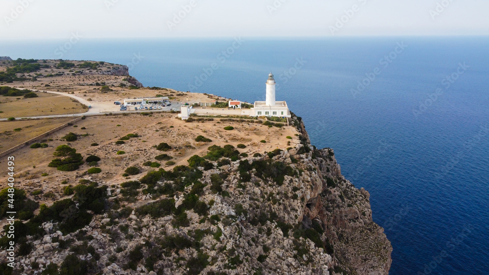 Aerial view of the Far de la Mola, a lighthouse at the southeastern tip ...