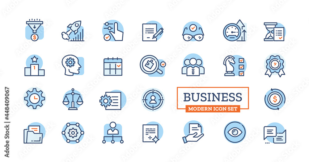 Business features modern linear icons. Vector collection of signs with ...