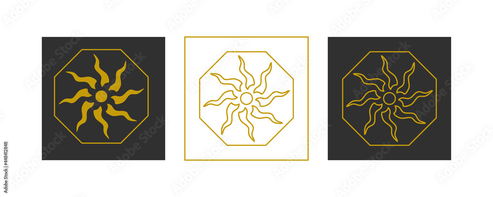 Esoteric Symbol of Sun. Set of Mystical Celestial bodies on white and ...