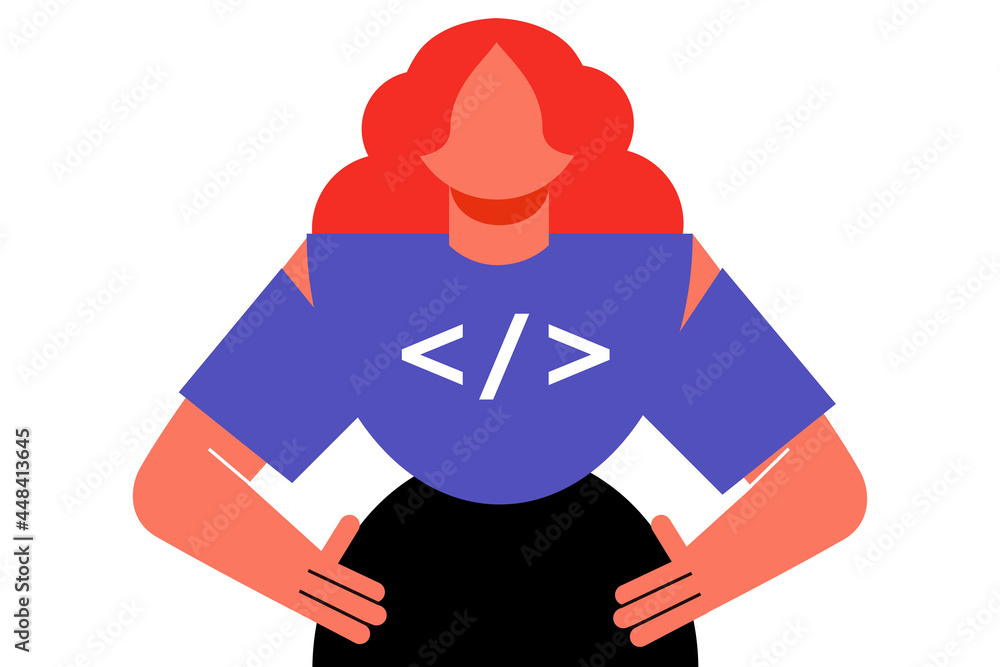 Women in STEM. Female coders. Bridging the gender gap. Colored flat ...