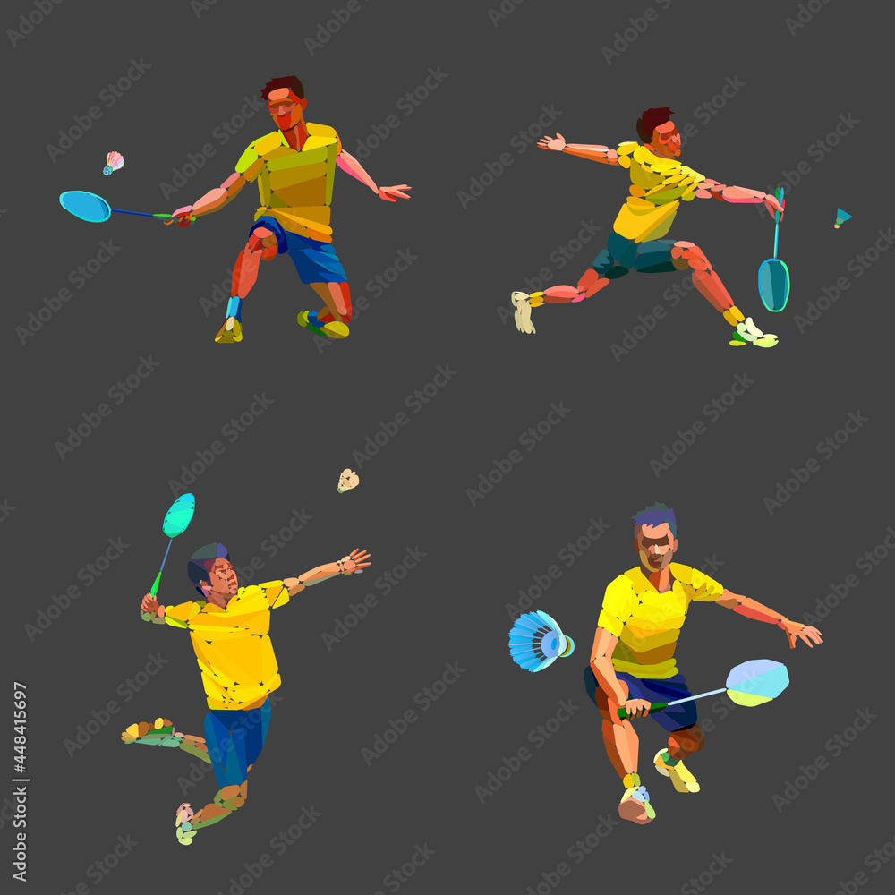 Badminton player in different poses set collection Stock Vector | Adobe ...
