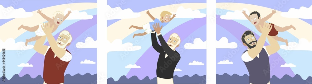 Father raised his son up. Vector illustration. Daddy's day. A set of ...