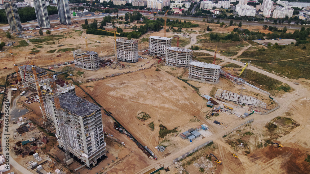 Construction site for a new city block. Construction work is underway ...