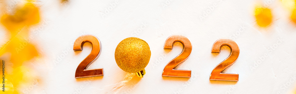 Bronze decorative shiny numbers 2022 .Happy New, gold glitter ...