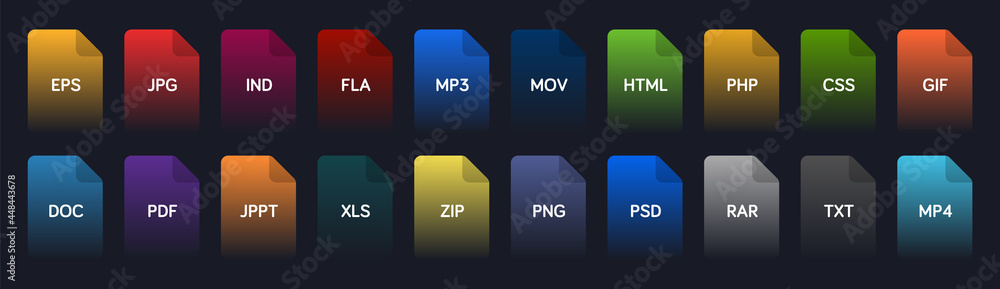 File icon set. Collection of file or folder icons with different ...