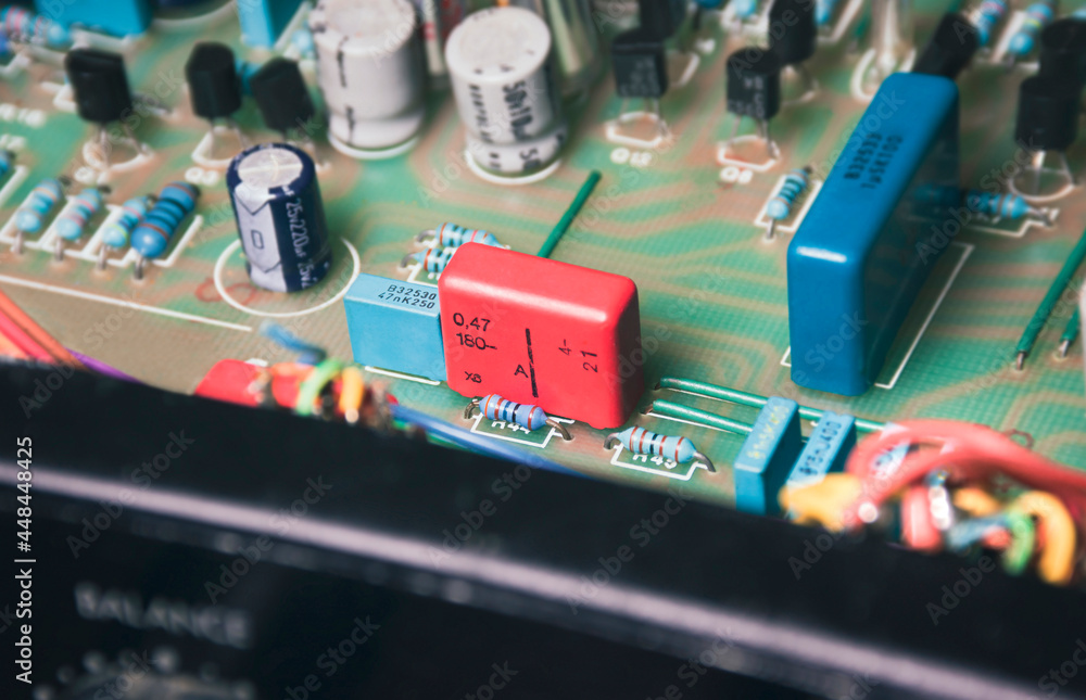 Polyester film capacitor on electronic circuit board and electronics ...