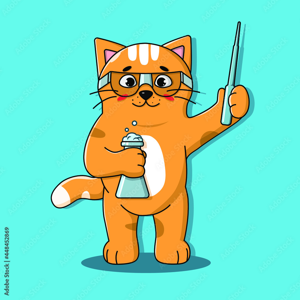 Cute Cat Scientist. Animal Education. Flat Cartoon Style Stock Vector ...