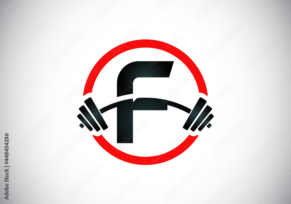 Initial F monogram alphabet with a barbell. Lifting vector logo design ...
