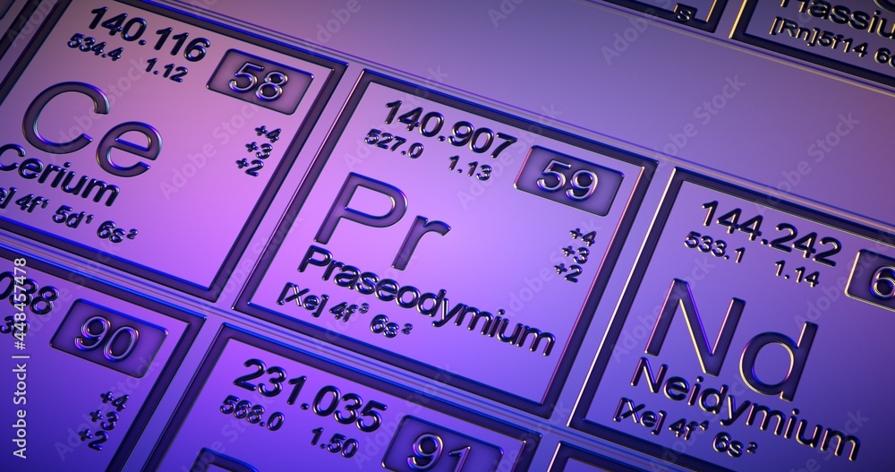 Praseodymium. Closeup periodic table of the elements. Stock ...