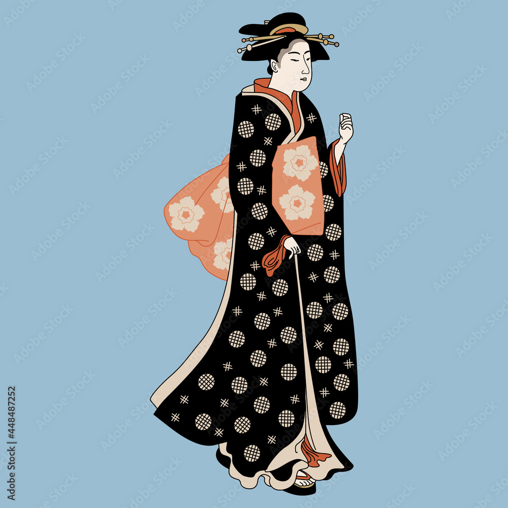 Standing Japanese woman or geisha in traditional kimono. Isolated ...