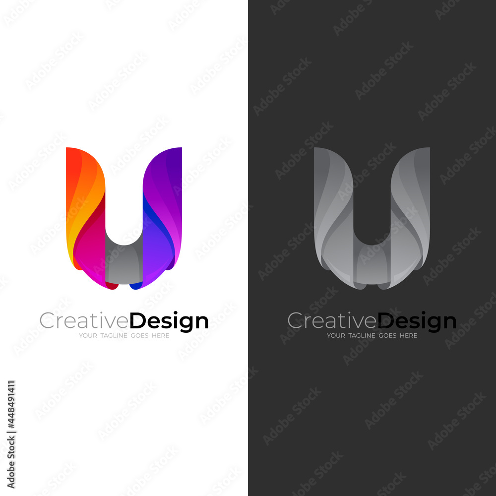 U logo and colorful icon with modern design illustration, 3d logos ...