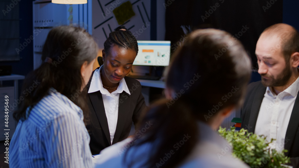 Black african american manager brainstorming company ideas checking ...