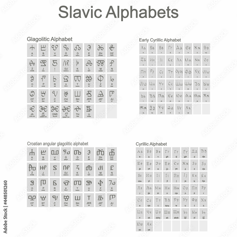 Set of monochrome icons with slavic alphabets for your project Stock ...