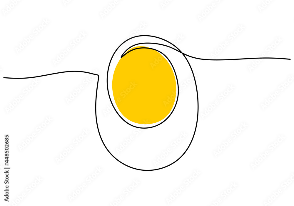 Continuous line drawing of egg. Sunny side up egg hand drawn one line ...