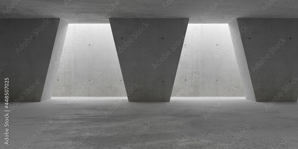 Abstract empty, modern concrete walls room with indirect lit backwall ...