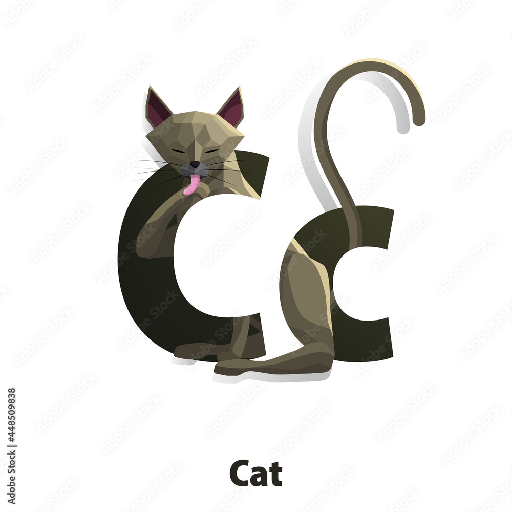 Vector cute low poly animals for children to learning alphabet C or ...
