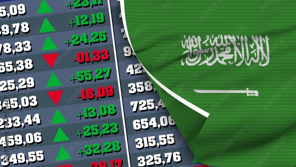 Saudi Arabia Flag and Finance, Stock Exchange, Stock Market Chart ...