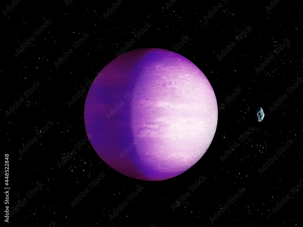 Fantastic exoplanet, sci-fi background. Purple planet from deep space ...