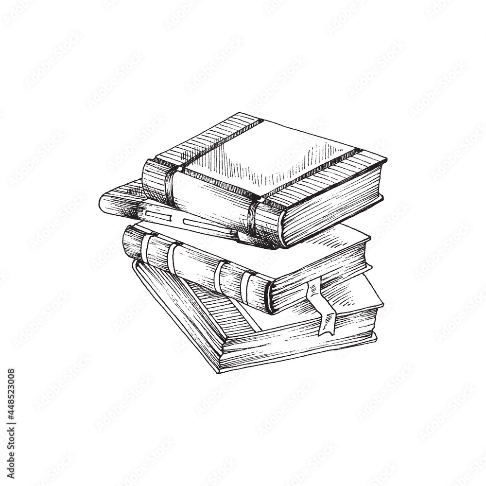 Hand drawn stack of books. Vector illustration isolated on white ...