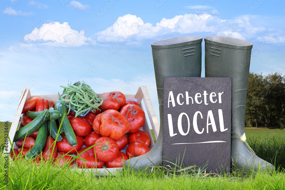 Foto de Concept produits locaux : plateau de légumes et bottes d ...