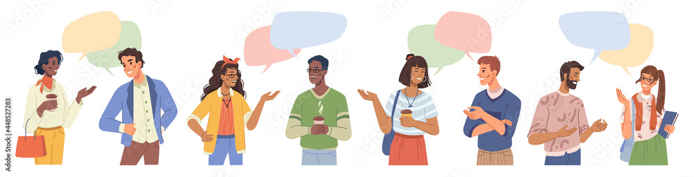 People chatting and communicating, speech bubbles and chatting messages ...