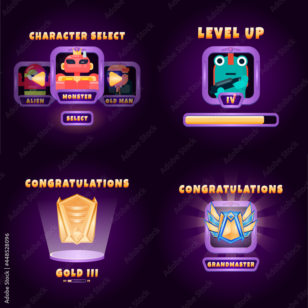 fantasy game ui screen interface kit with character select and ranked ...