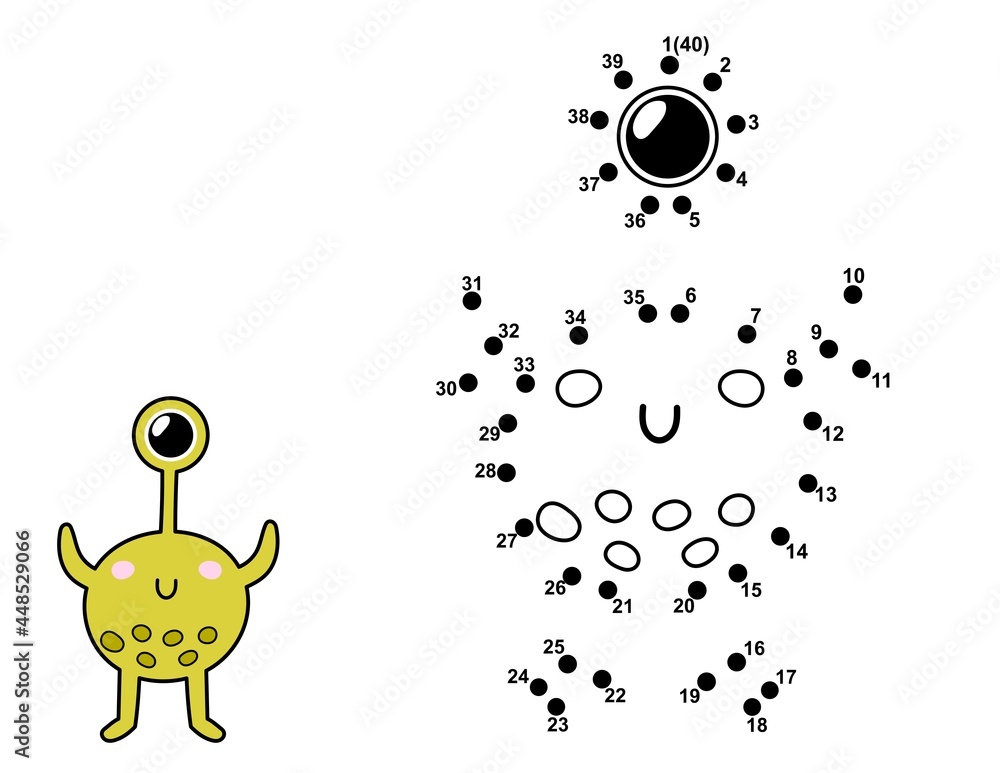 Connect the dots and draw a cute alien character. Join the numbers ...