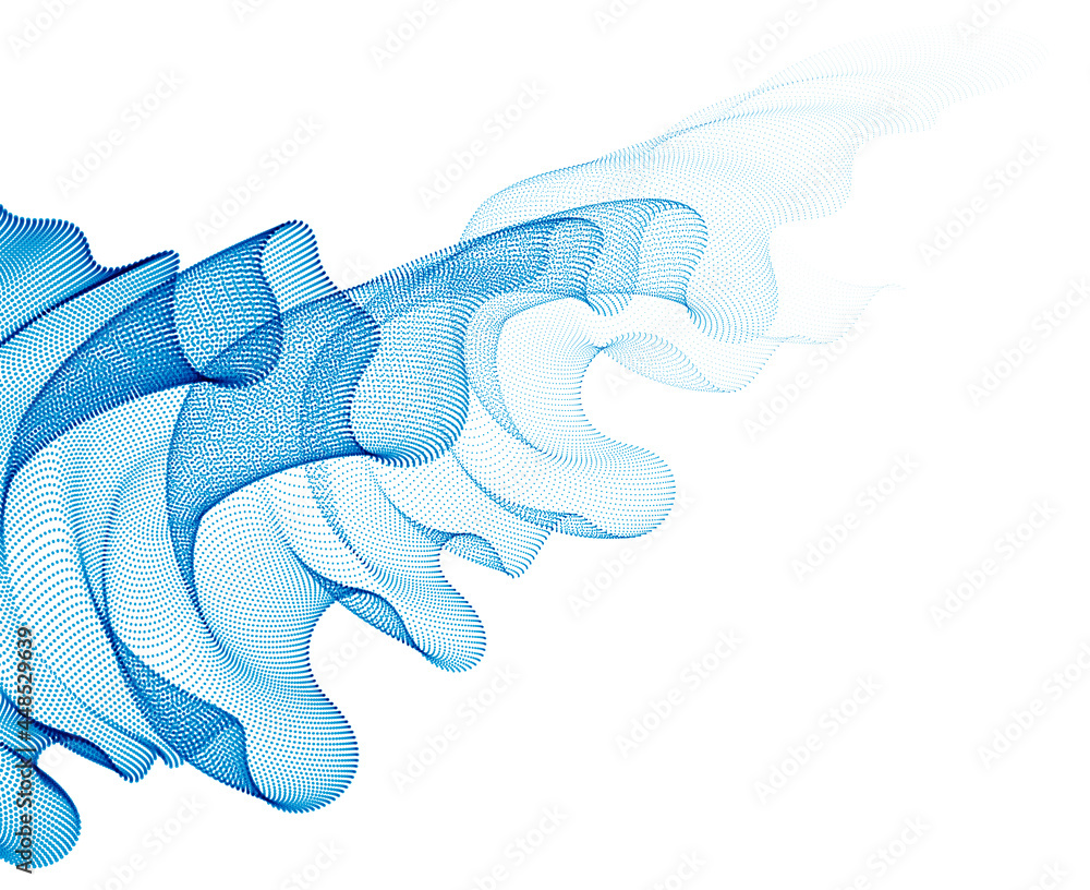 3d particles mesh array, transparent tulle textile on wind flowing ...