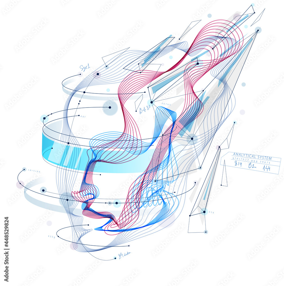 Abstract artistic human head portrait made of dotted particles array ...