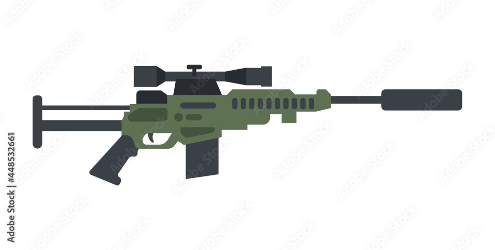 Cartoon sniper rifle or sharpshooter gun, flat vector illustration ...
