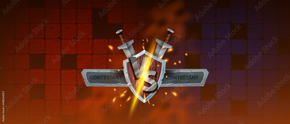 VS game background, vector eSport versus battle banner, medieval wooden ...