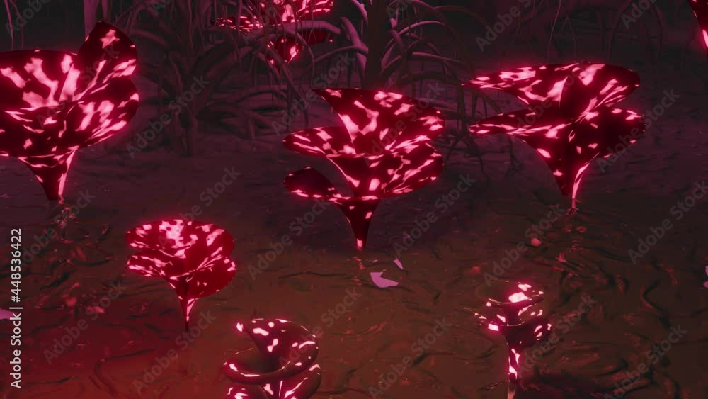 Glowing alien plants . Exoplanet flora , bioluminescent plant life ...