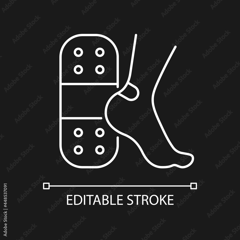 Patches for blisters white linear icon for dark theme. Skin protection ...