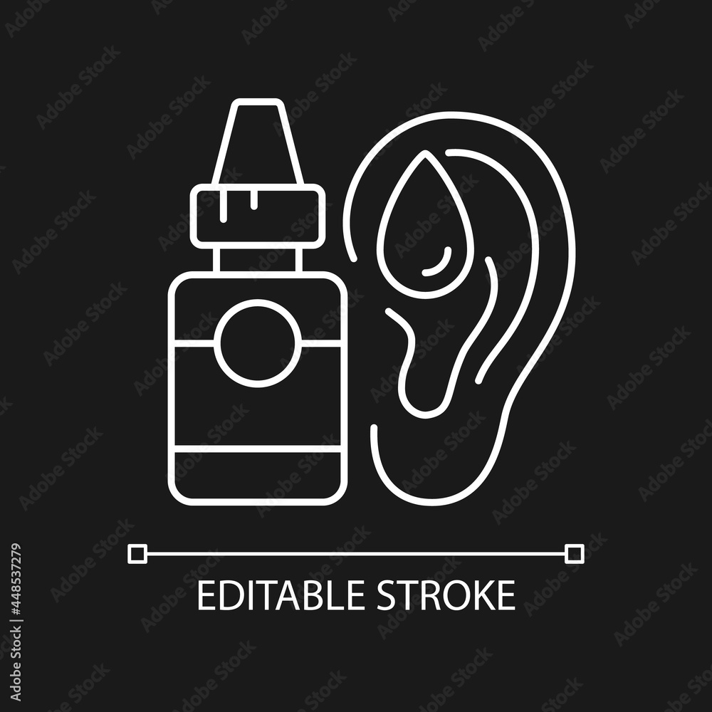 Ear drops white linear icon for dark theme. Earwax removing. Ear ...