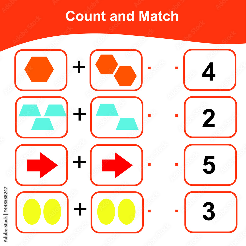 Counting and Matching Game for Preschool Children. Math Worksheet for ...