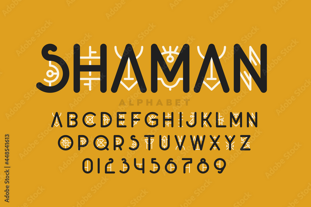 Tribal shamanic style fonta design, alphabet letters and numbers vector ...