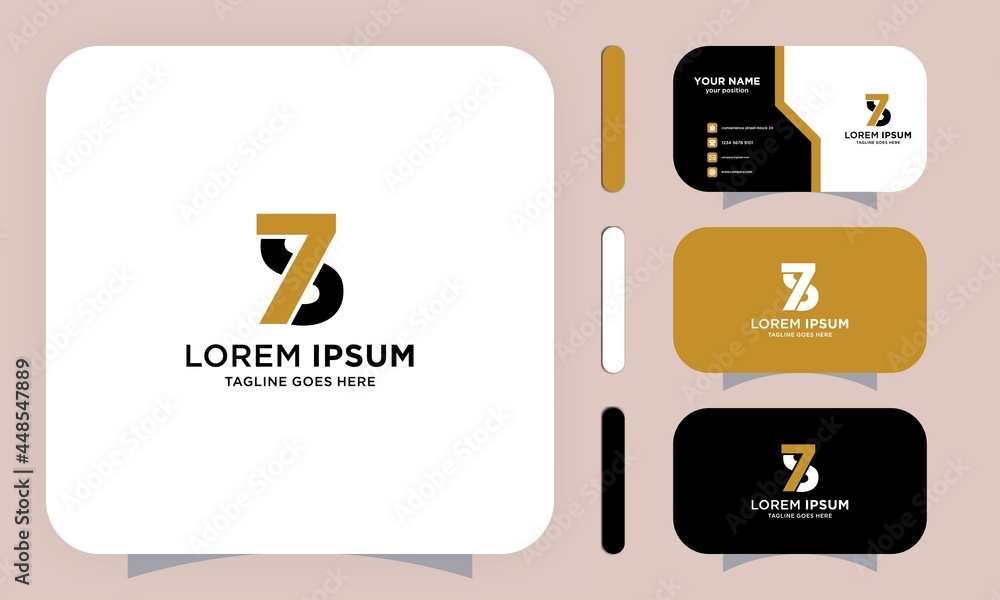 Initial letter and number logo, S and 7, S7, 7S, negative space gold ...