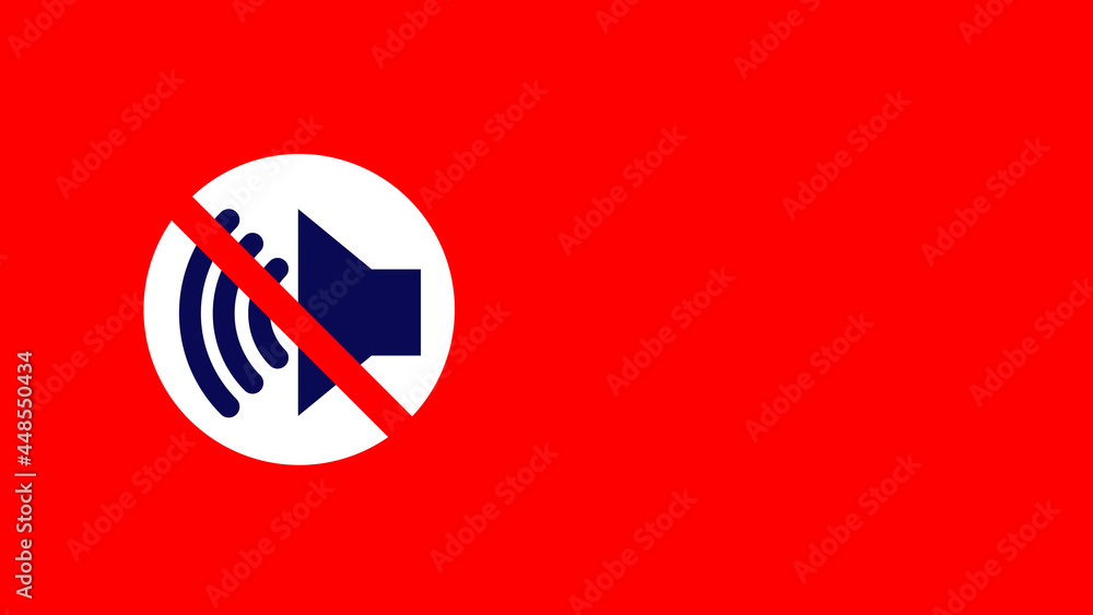 No sound signal. SILENCE AREA. Speaker icon with prohibition colors ...